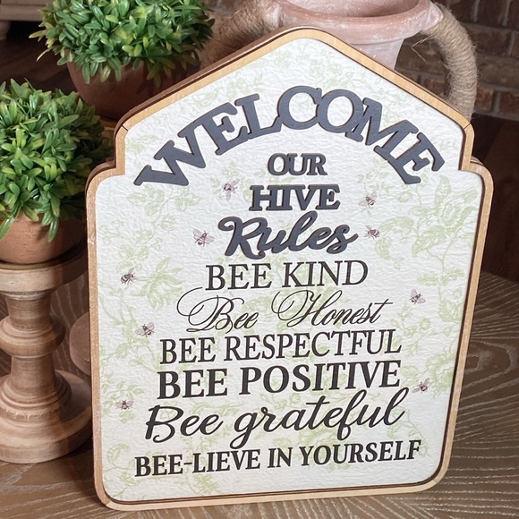 Accents | New Cottage Farmhouse Honey Bumble Bee Beehive Rules Sign ...
